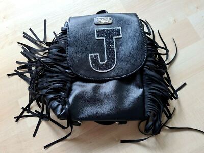 Justice Girls Initial J Mini Backpack Black with Fringe Bag Backpack ...