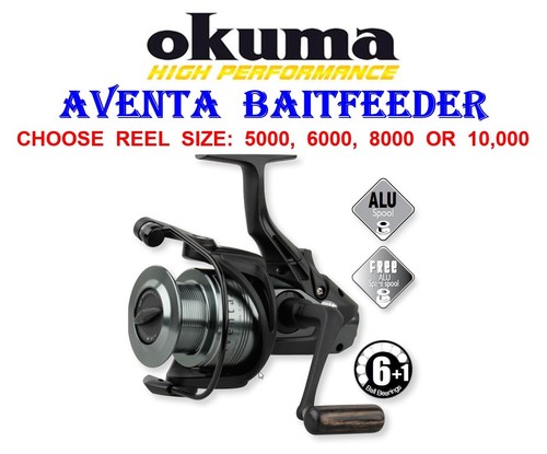 1 OKUMA AVENTA BAITFEEDER REEL BIG PIT CARP ROD FISHING FREE SPOOL BAIT ...