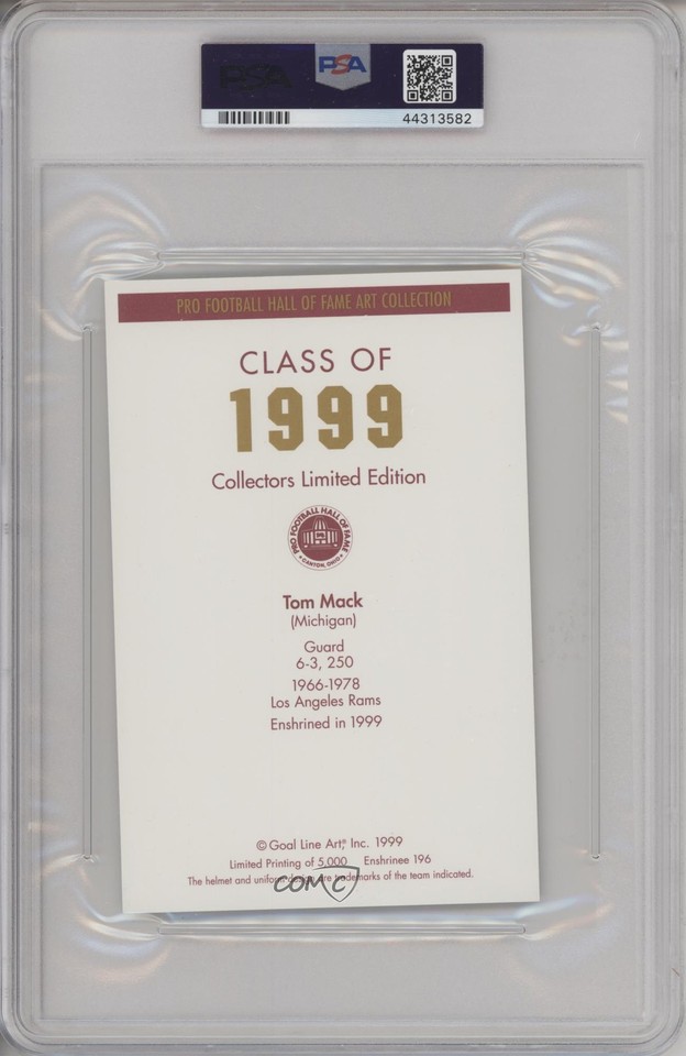 1999 Goal Line Art Pro Football Hall of Fame Collection Class Tom Mack ...
