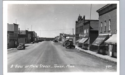 MAIN STREET tower mn real photo postcard rppc minnesota downtown ...