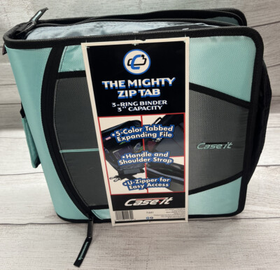 Case-it The Mighty Zip Tab Zipper Binder - 3 Inch O-Rings - 5 Color Tab ...