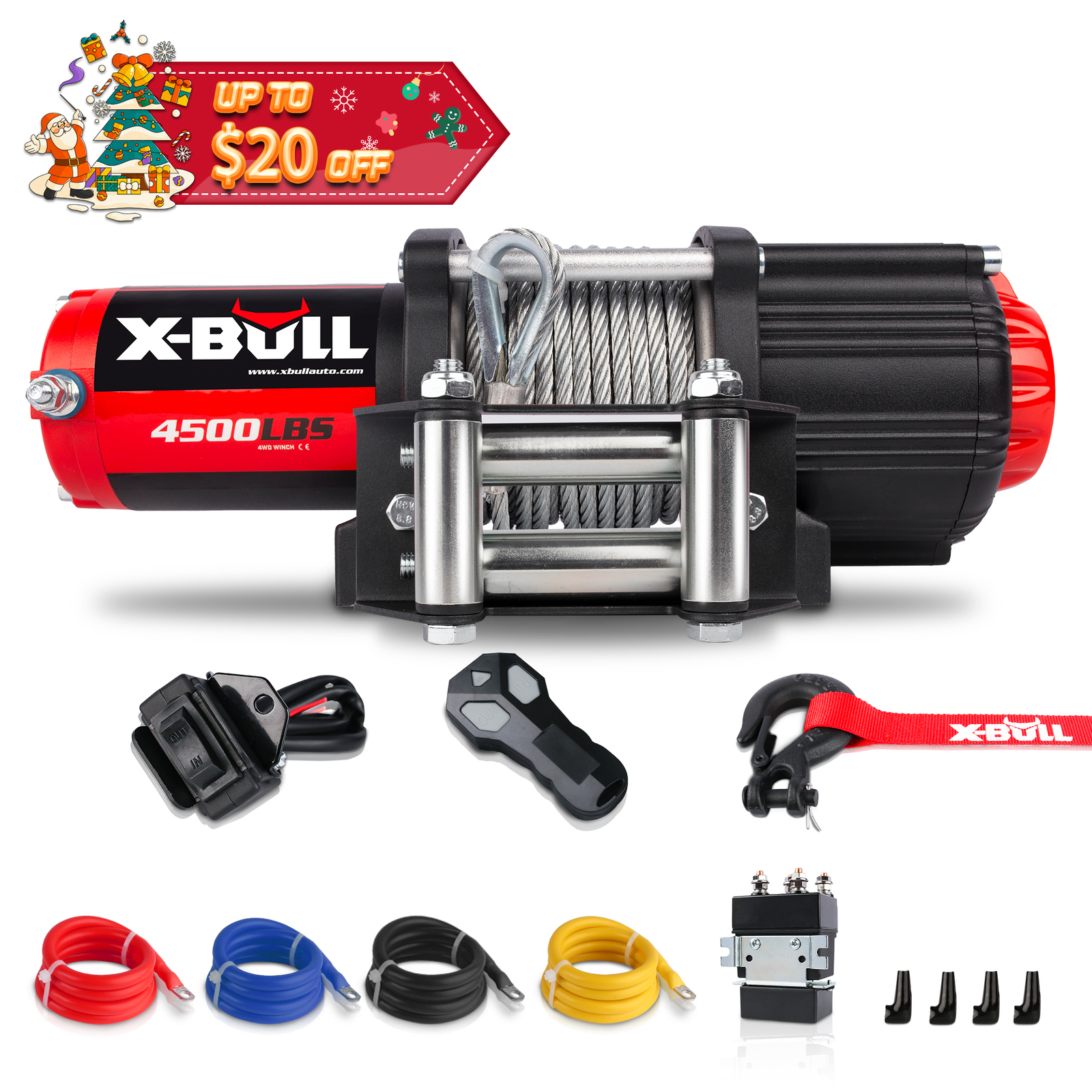 X-BULL Electric Winch 4500LBS 12V Steel Cable Towing Truck Off-Road ATV ...