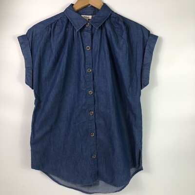Ana Shirt Womens XS Blue Button Up Short Sleeve Collared 100% Cotton ...