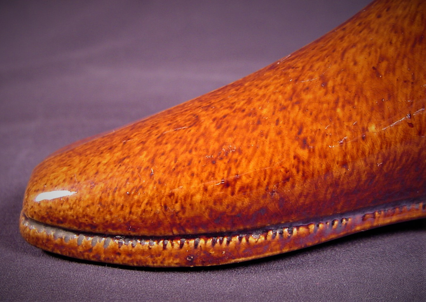 VERY RARE ANTIQUE AMERICAN 1850s SHOE FLASK ROCKINGHAM YELLOW WARE MINT ...