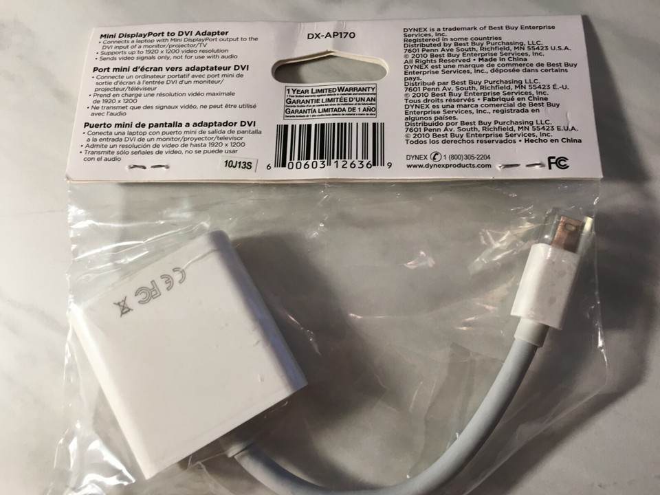 Dynex DX-AP170 Mini Display Port to DVI Adapter Monitor TV Projector ...