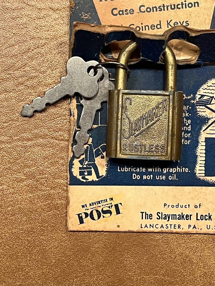 Vintage SLAYMAKER Rustless Padlock Lock w/ Keys on Card Advertising | eBay
