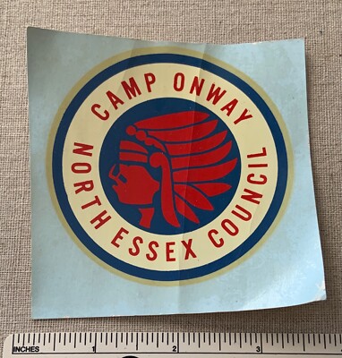 VTG 1950s CAMP ONWAY Boy Scout Souvenir DECAL STICKER BSA North Essex ...