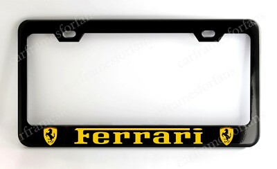 FERRARI License Plate Frame - Powder Coated Metal - Black & Yellow ...