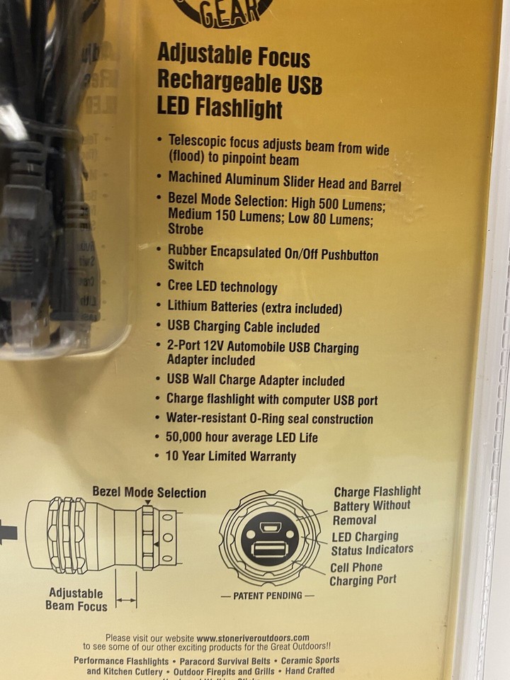 Stone River Gear SRG3RUSB Black/Orange USB Rechargeable CREE LED ...