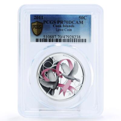 Cook Islands 50 cents Love Forever Heart Doves Birds PR70 PCGS silver ...