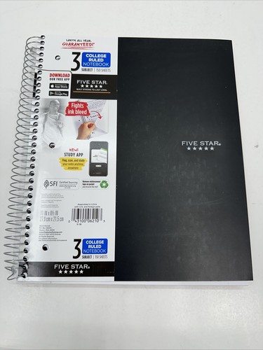 Five Star College Ruled 3 SUBJECT Notebook 150 Sheets,strong Poly Cover ...