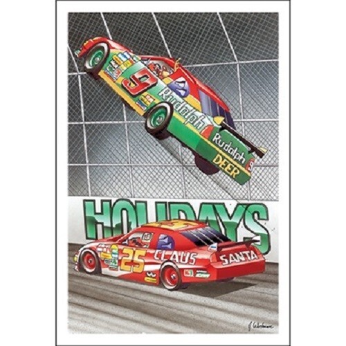 NASCAR CHRISTMAS CARDS #X10830 RUDOLPH RACING SANTA CLAUS (10 PACK) W ...