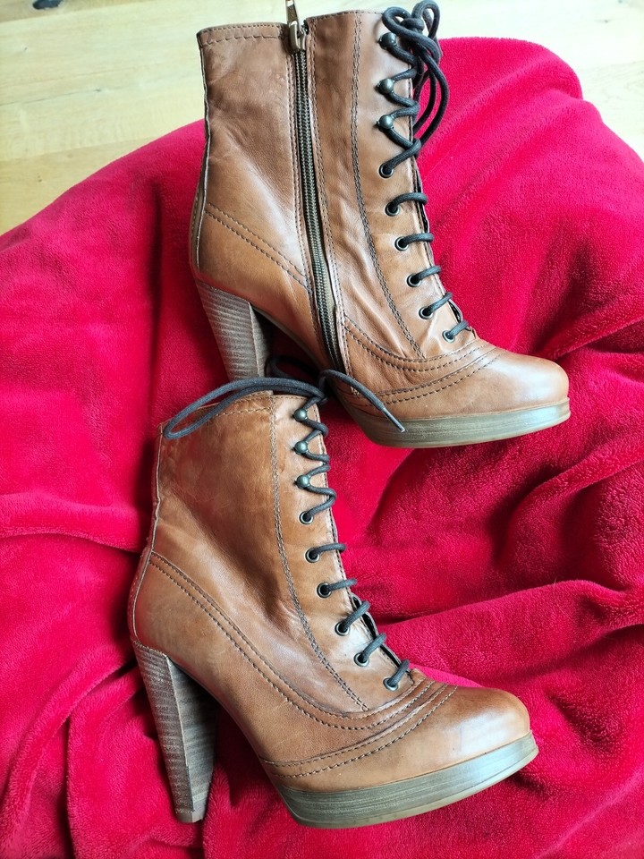 BN Office Ladies Size 37 Brown Faux Leather Lace & Side Zip Fastening ...