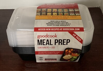 GoodCook 2 Compartment Meal Prep 4cup Containers & Lids, Black / Clear ...