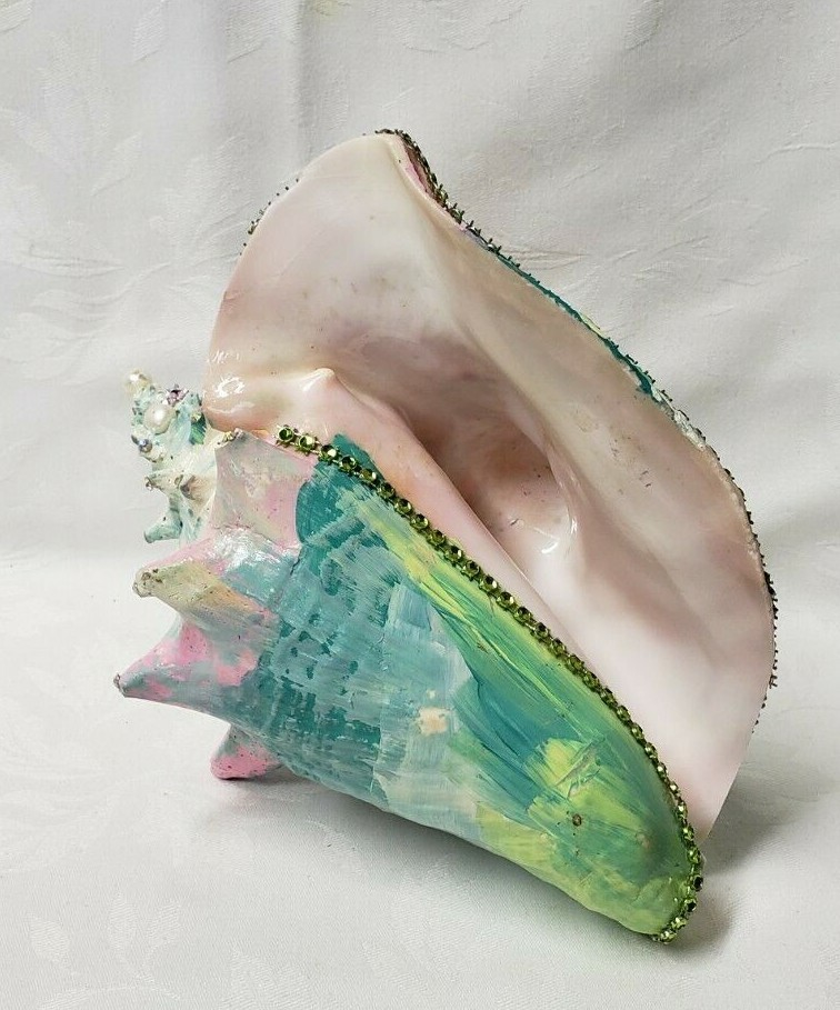 Large Hand Painted Decorated Conch Sea Shell Natural Beach Decor 8" x 6 ...