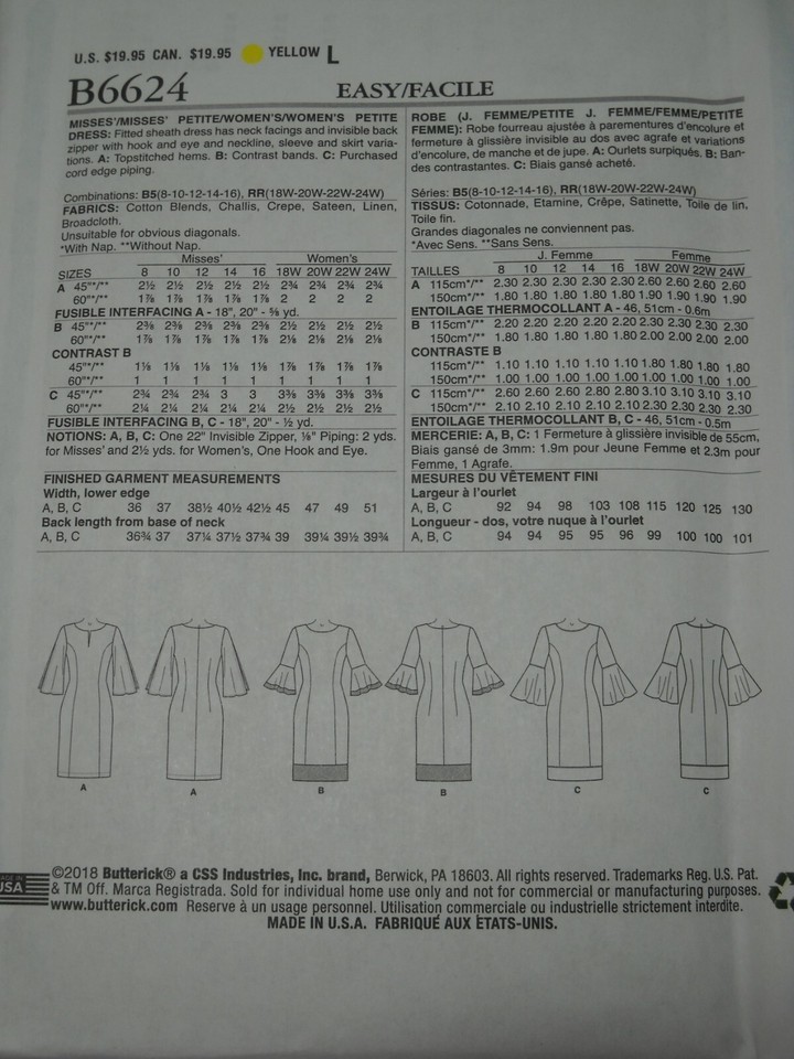 Dress with Variations Misses size 8-16 Butterick 6624 Sewing Pattern | eBay