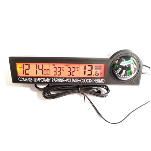 LCD Digital Car Compass LED 12V Voltage Meter Time Clock Thermometer w ...
