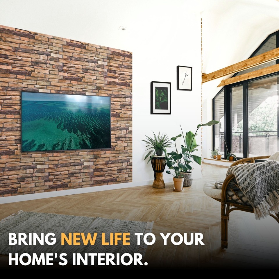 Stone Brick Effect PVC Plastic Wall Covering Panels Decorative Cladding ...