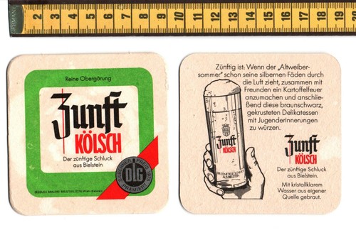 KÖLN ZUNFT KÖLSCH BIER 1 BIERDECKEL 1 BEER COASTER - 1960er JAHRE | eBay.de