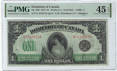 DOMINION OF CANADA 1917 $1, PRINCESS PATRICIA DC-23d PMG 45 EPQ Great ...