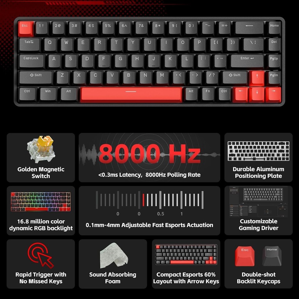 TMKB T68-C HE 60% Mechanical Gaming Keyboard, Rapid Trigger Magnetic ...
