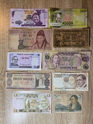 Mixed Foreign World Currency Paper Money Lot of 10 Different Banknotes ...