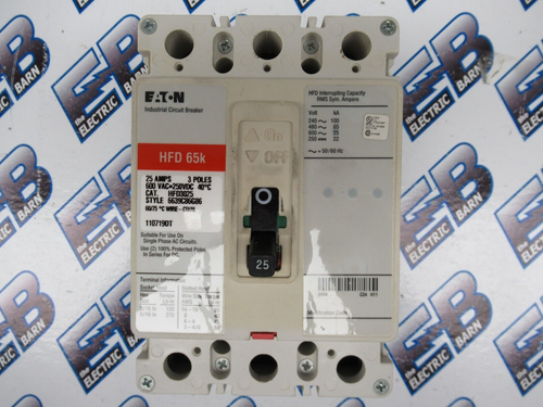 Cutler Hammer HFD3025 Circuit Breaker 25 Amp 600 Volt 3 Pole Red 65K ...