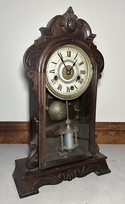 Rare George B Owen Parlor Clock With Integrated Alarm Mantel Shelf ...