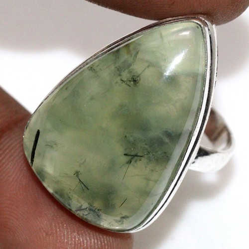 925 Silver Plated Moss Prehnite Ethnic Ring Handmade Jewelry Size US 10 ...