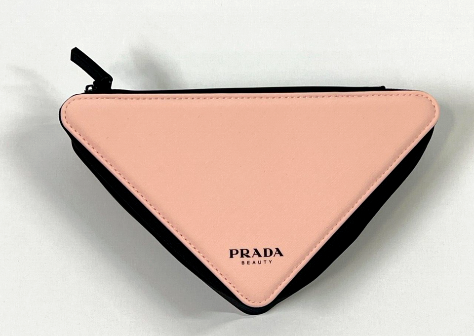 Prada Triangle Clutch Bag Cosmetic Pouch Pink & Black New with Dust Bag ...