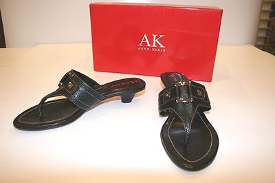 AK Anne Klein Black Leather Sandals Shoes FREE SHIPPING! | eBay