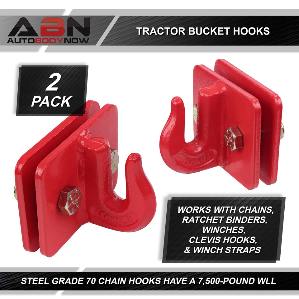 ABN Tractor Bucket Hooks - 2pk 3/8in Tractor Bucket Grab Hook Steel ...