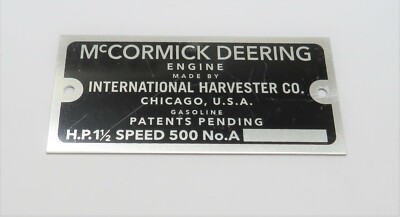 International IH M Name Tag Plate Gas Engine Motor McCormick Deering 1. ...