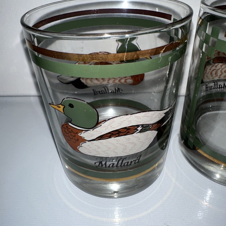 Vintage (2) Libbey Mallard Drinking Glass Cup Duck 4'' Tall Green and ...