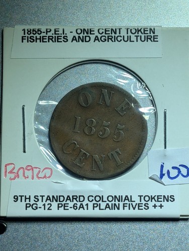 1855 Canadian PEI Colonial PE-6A1 BR 920 Token FISHERIES AND ...