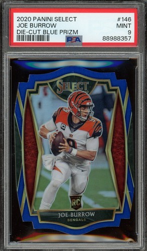Joe Burrow 2020 Panini Select Die-Cut Blue Prizm Rookie Card #146- PSA ...