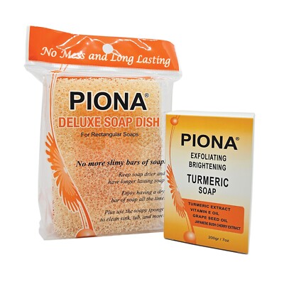 PIONA Exfoliating Brightening TURMERIC Soap 7 Oz. and Deluxe Soap Dish ...