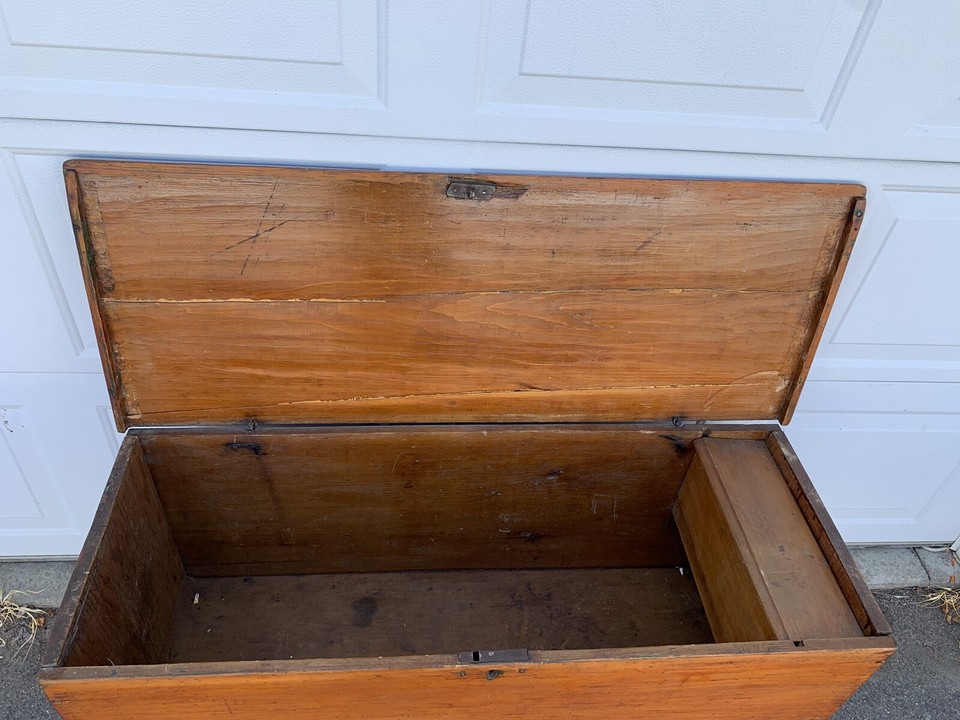 Primitive 18th Century Blanket Board Chest Forged Snipe Hinges Cut Out ...