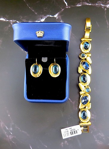 NWT BLUE BRIGHTON Bracelet Earring set GOLD Sapphire crystal NEPTUNE ...