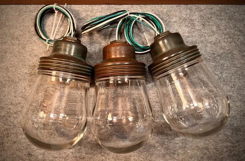 LOT (3) Copper Brass Goodrich Appleton Lights Embossed Globes Ground ...