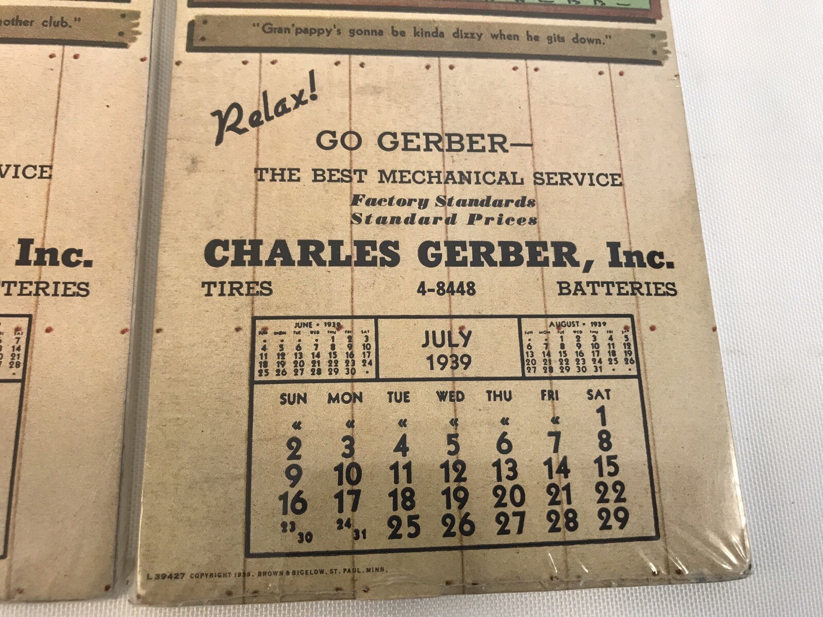Vintage 1939 Hillbilly Charles Gerber Garage Station Calendar Pages Set ...