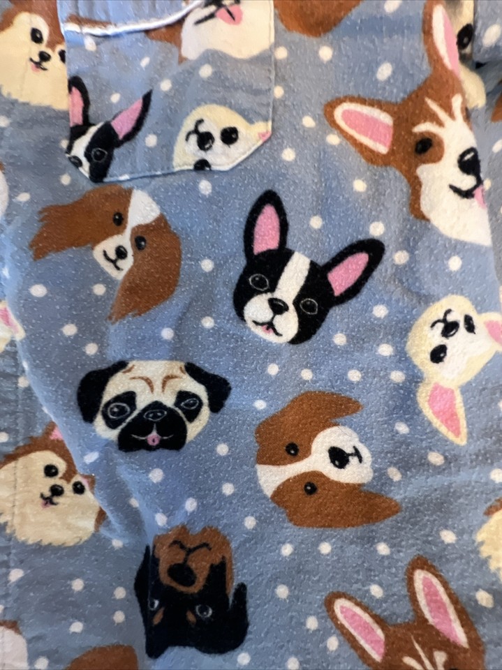 DOG PRINT PAJAMA SET PAJAMA MANIA COTTON FLANNEL BABY BLUE Boho CUTE ...