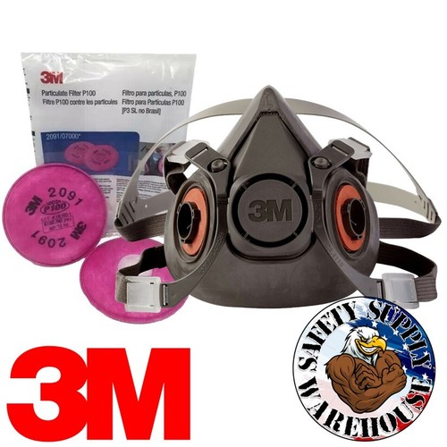 3M 6300/6200 Half Facepiece Respirator W/ 3M 2091 P1OO Filter Cartridge ...