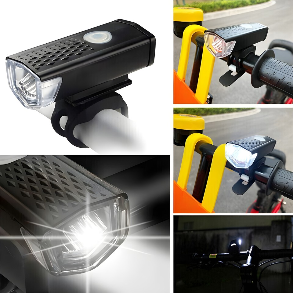 2 Sets USB Rechargeable LED Bicycle Headlight Bike Front Rear Lamp ...