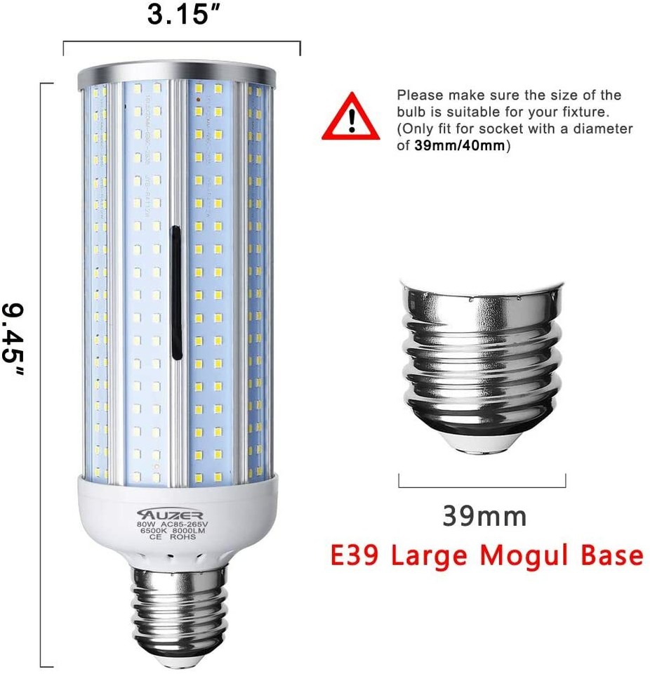 80W LED Corn Light Bulb, Large Mogul Base E39 LED Bulb, AC 85V-265V ...