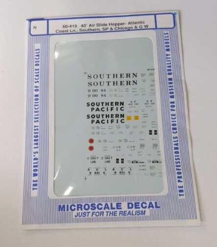 N Decals ACL SP C&gw 40' Air Slide Covered Hopper 4 Different ...