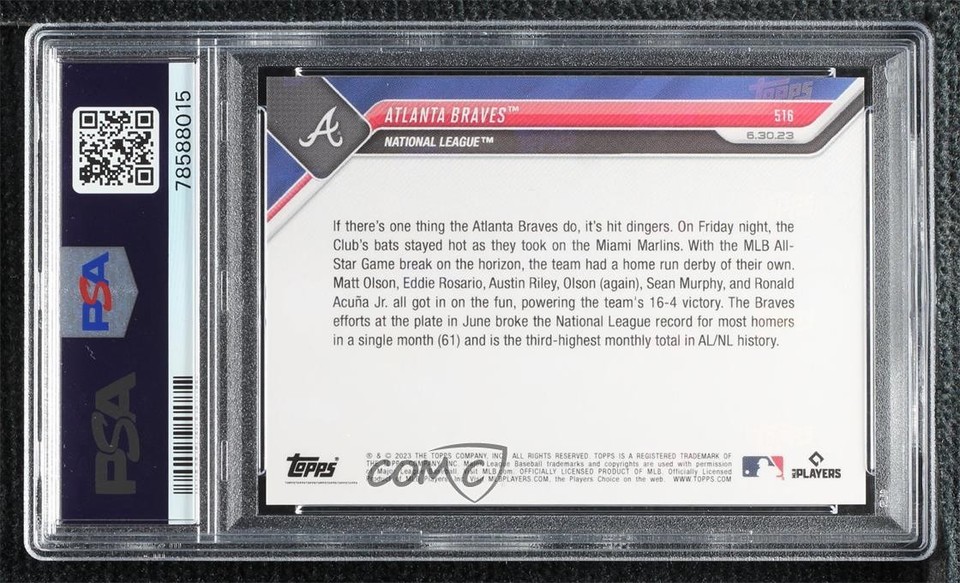 2023 Topps Now /688 Atlanta Braves #516 PSA 10 GEM MT | eBay