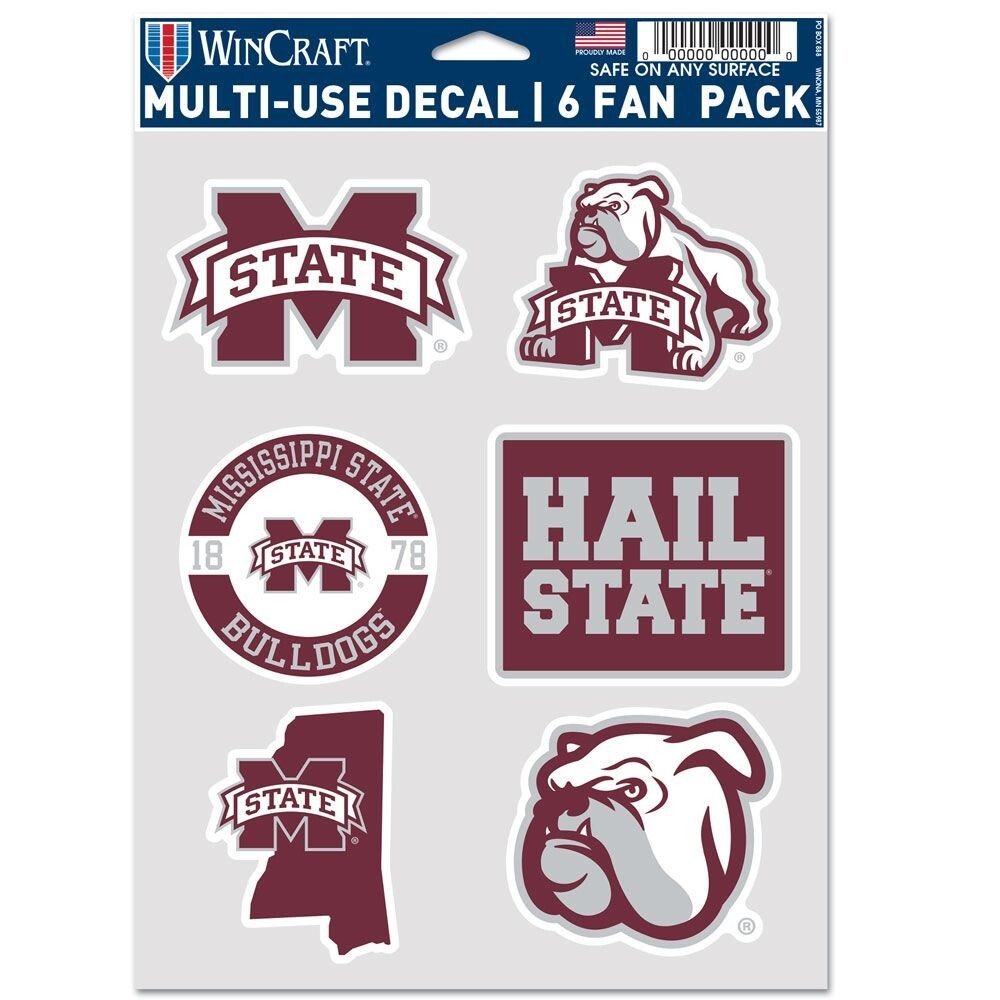 Mississippi St. Bulldogs Multi-Use 6 Fan Pack NCAA Decal Stickers *Free ...