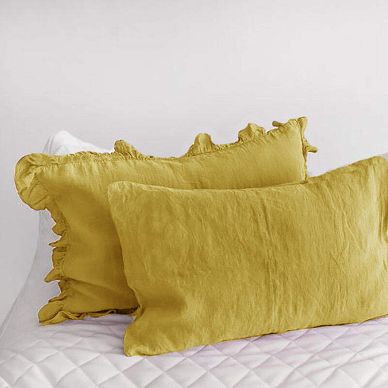 Linen Ruffles Pillow Case Covers Pleated Frill Bedding Decor Pillowcase ...