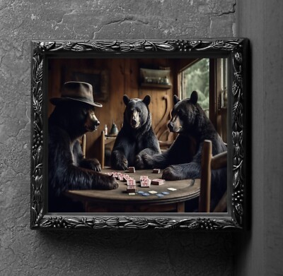 Black Bears Playing Poker Art Print Wall Hanging Animal Picture Photo ...